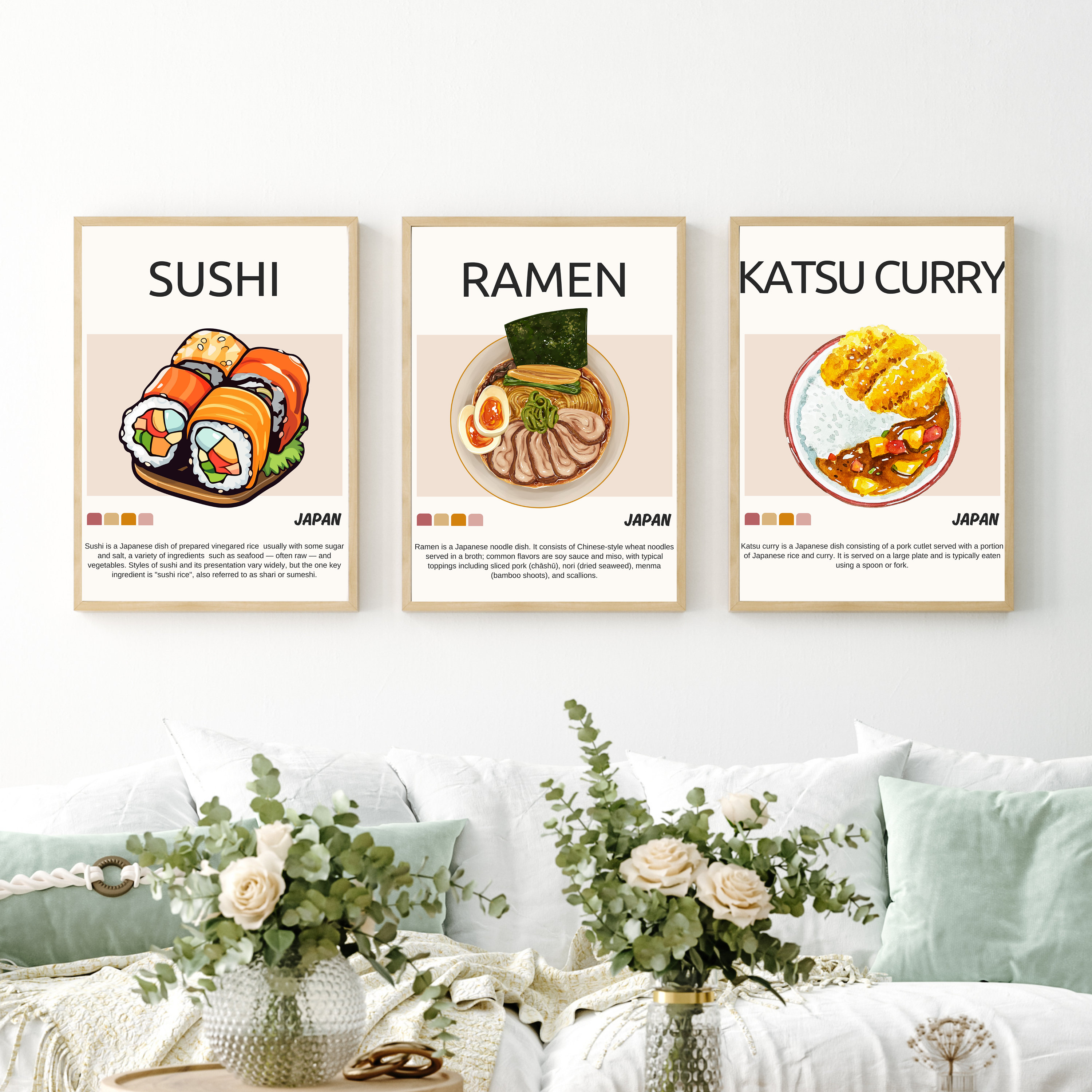 Asian Food Art Set of 6, Sushi Poster, Food Print, Modern Kitchen Decor ...