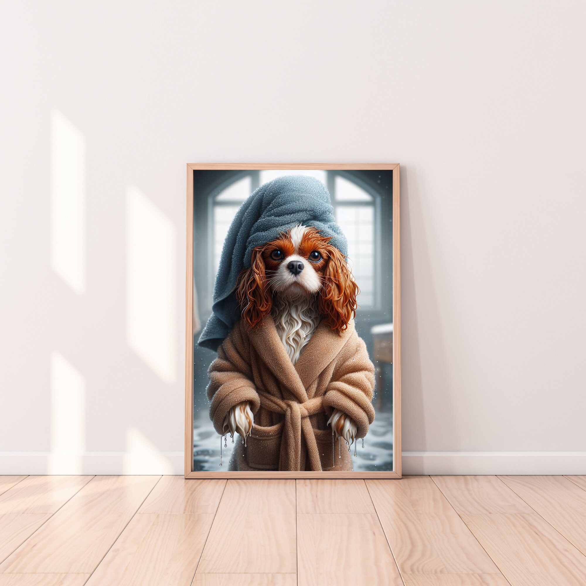 Cavalier King Charles Spaniel Bath Art Print | Funny Dog Wall Decor ...