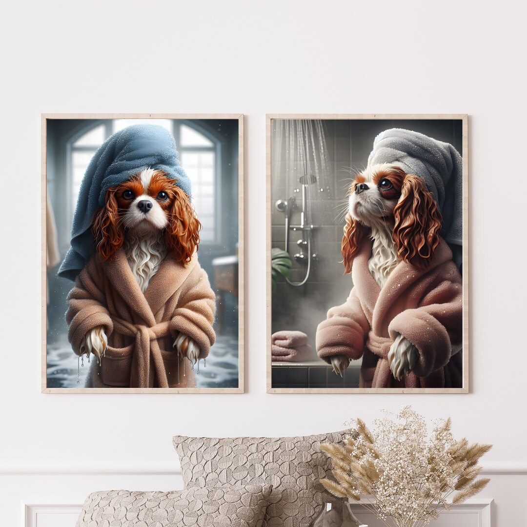 Set of 2 Cavalier King Charles Wall Decor | Bathroom Art Print ...