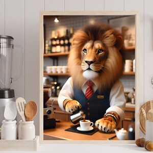 Barista Lion Prints, Coffee Wall Art Posters, Unique Coffee Art Gift ...