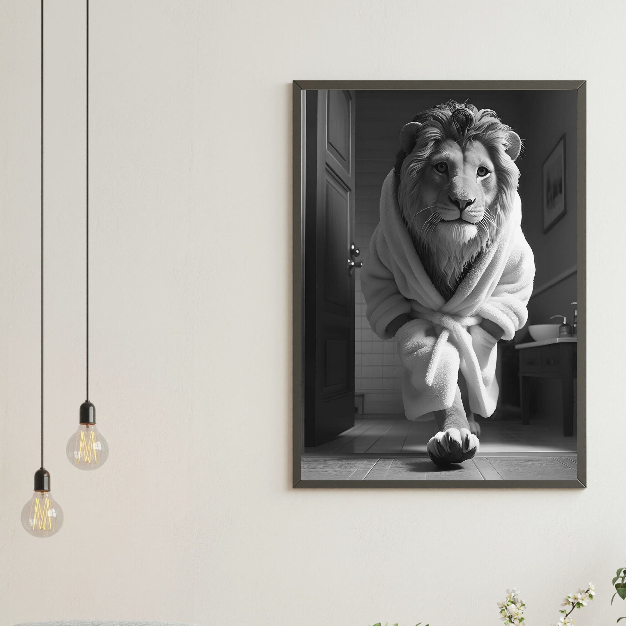 Lion Wall Art Lion Bathroom Wall Art Lion Bath Prints Funny Bathroom ...