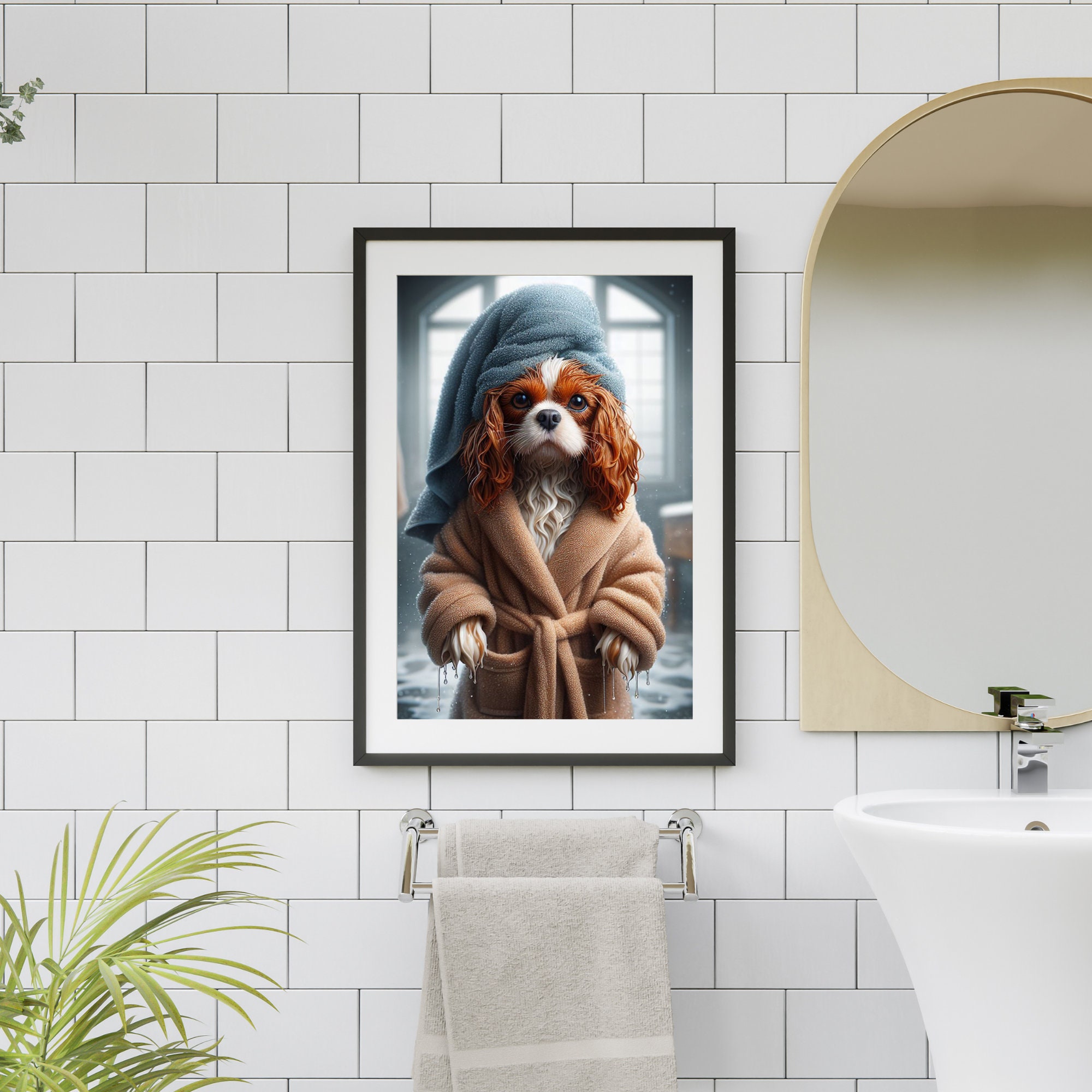 Cavalier King Charles Spaniel Bath Art Print | Funny Dog Wall Decor ...