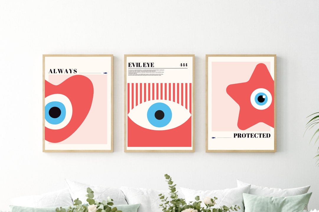 Evil Eye Set of 3 Protection Poster, Evil Eye Print, Bauhaus Poster ...