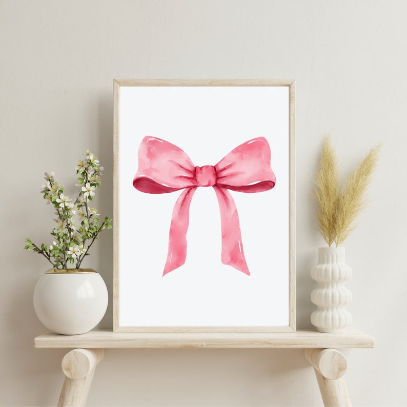 Pink Bow Watercolor Print, Preppy Room Decor (digital Download) - Etsy