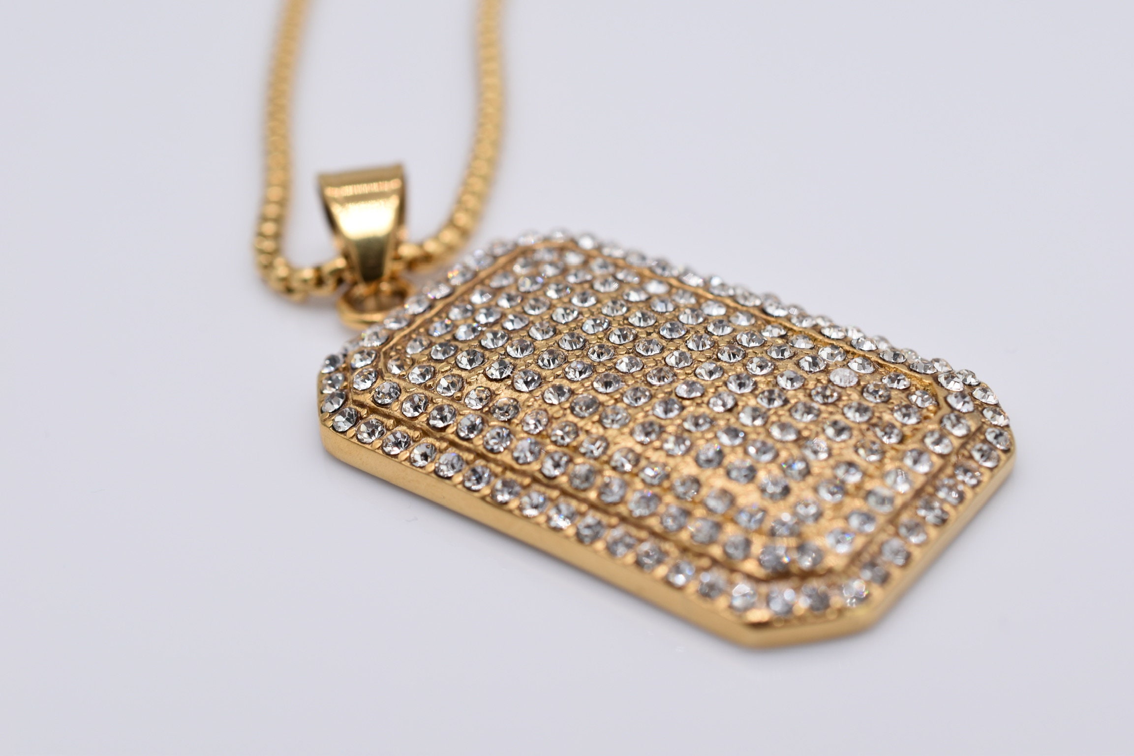 Men's Stainless Steel Iced Out Dog Tag Pendant With - Etsy UK