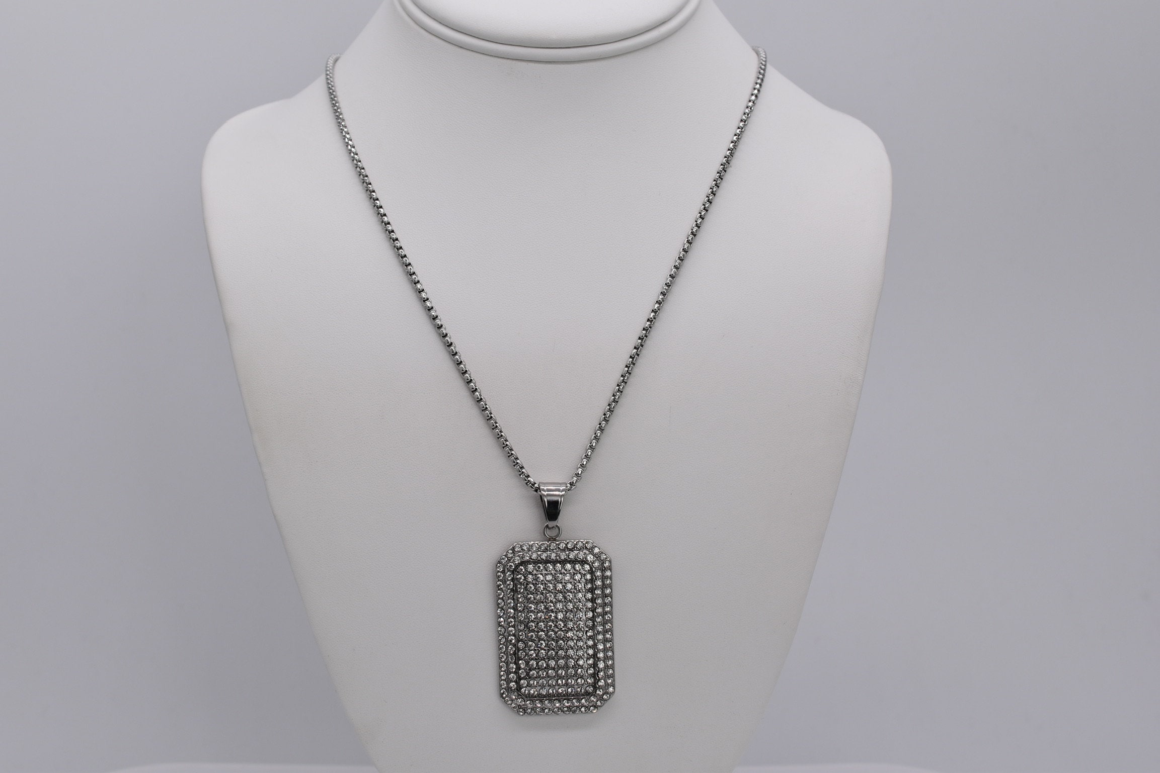Men's Stainless Steel Iced Out Dog Tag Pendant With - Etsy UK