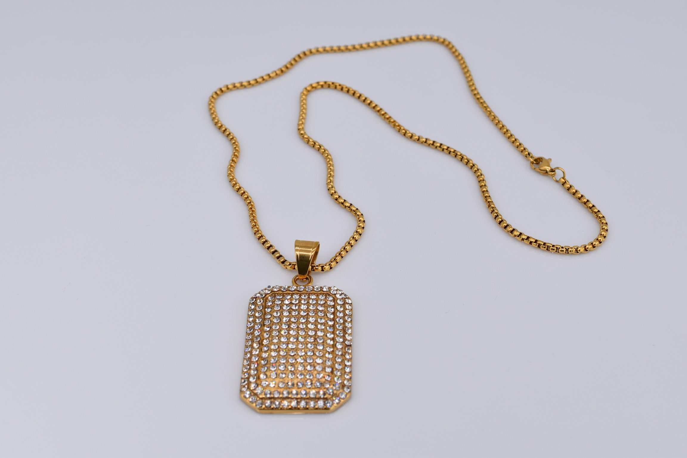 Men's Stainless Steel Iced Out Dog Tag Pendant With - Etsy UK