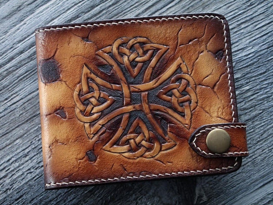 Handmade Leather Celtic Cross Wallet: Embossed Viking Card Holder - Etsy