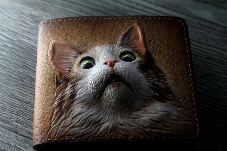 Leather wallet Cat wallet Hand-tooled wallet custom cat | Etsy
