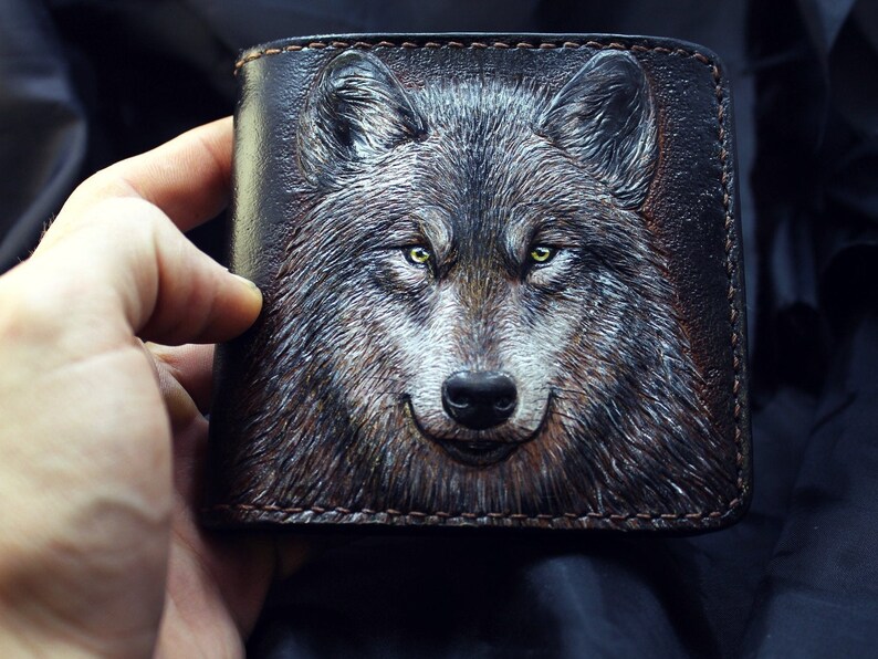 Leather Wallet Wolf Wallet Men's Wallet Hand-tooled | Etsy
