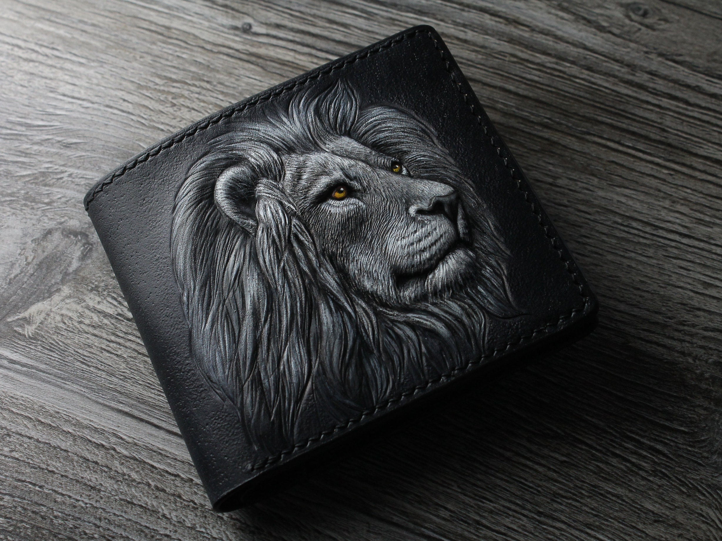 Leather wallet Lion wallet Hand tooled leather wallet | Etsy