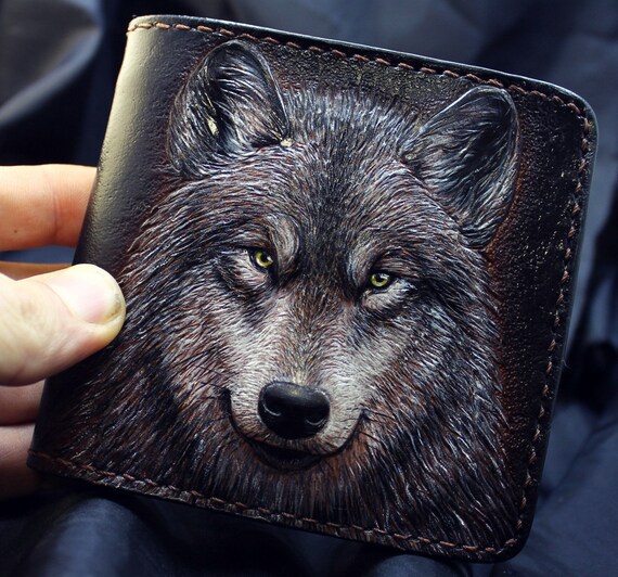 Leather Wallet Wolf Wallet Men's Wallet Hand-tooled | Etsy