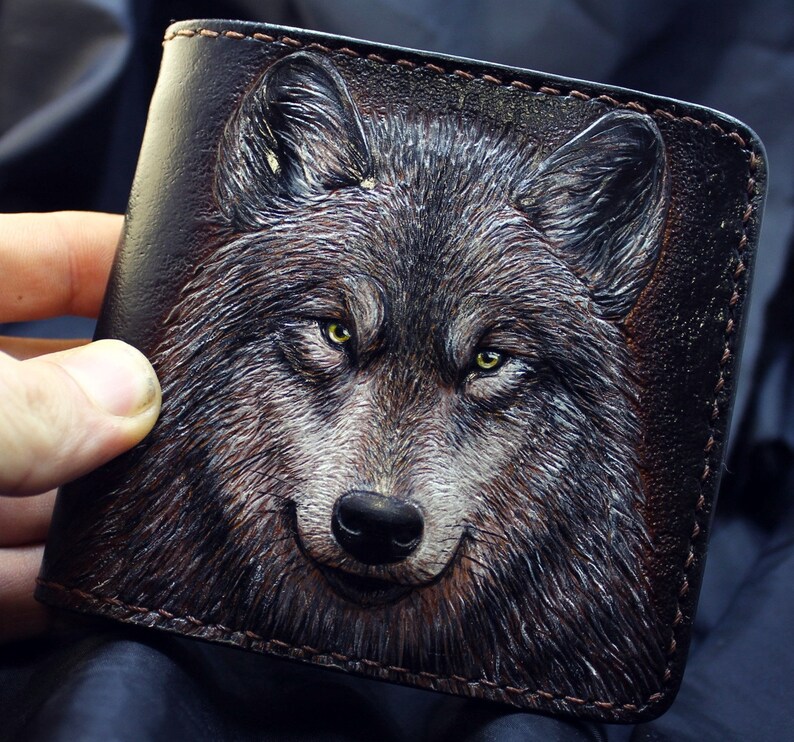 Leather Wallet Wolf Wallet Men's Wallet Hand-tooled | Etsy