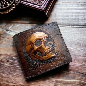 Hand-tooled Leather Skull Wallet: Biker Style, Personalized - Etsy