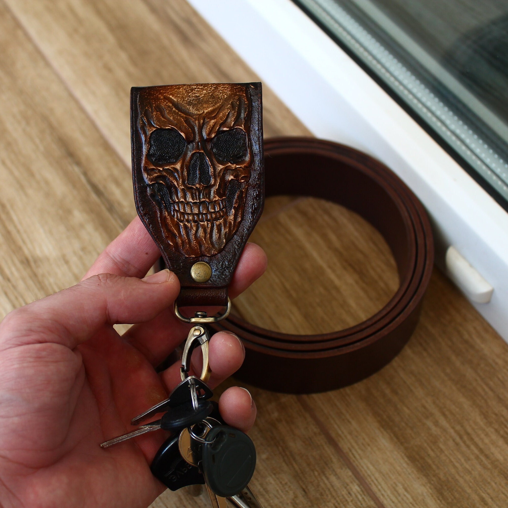 Belt Loop Key Ring Skull Keyring Leather Keychains Handmade - Etsy