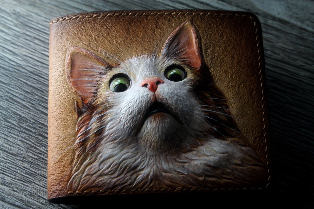 Leather Wallet Cat Wallet Hand-tooled Wallet Custom Cat Portrait From ...