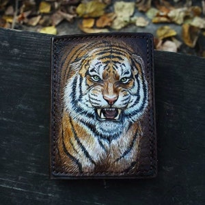 Leather Wallet, Tiger Wallet, Hand-tooled Leather Wallet, Passport ...