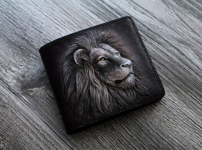Leather wallet Lion wallet Hand tooled leather wallet | Etsy