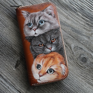 Pet Portrait Long Leather Wallet. Cat Wallet. Custom Cat Portrait From ...
