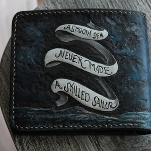 Hand-tooled Leather Ship Wallet, Sailboat Wallet, Carved Wallet, Tooled ...