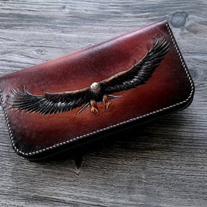 Leather Wallet Zipper Wallet American Eagle Hand Tooled Wallet Men's ...