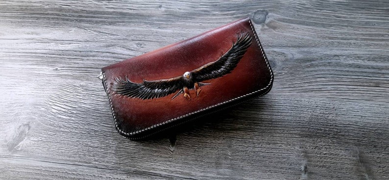 Leather Wallet Zipper Wallet American Eagle Hand Tooled Wallet - Etsy