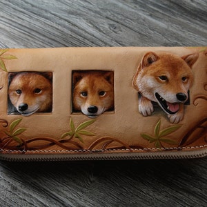Pet Portrait, Hand-tooled Wallet, Zipper Wallet With Three Beautiful ...