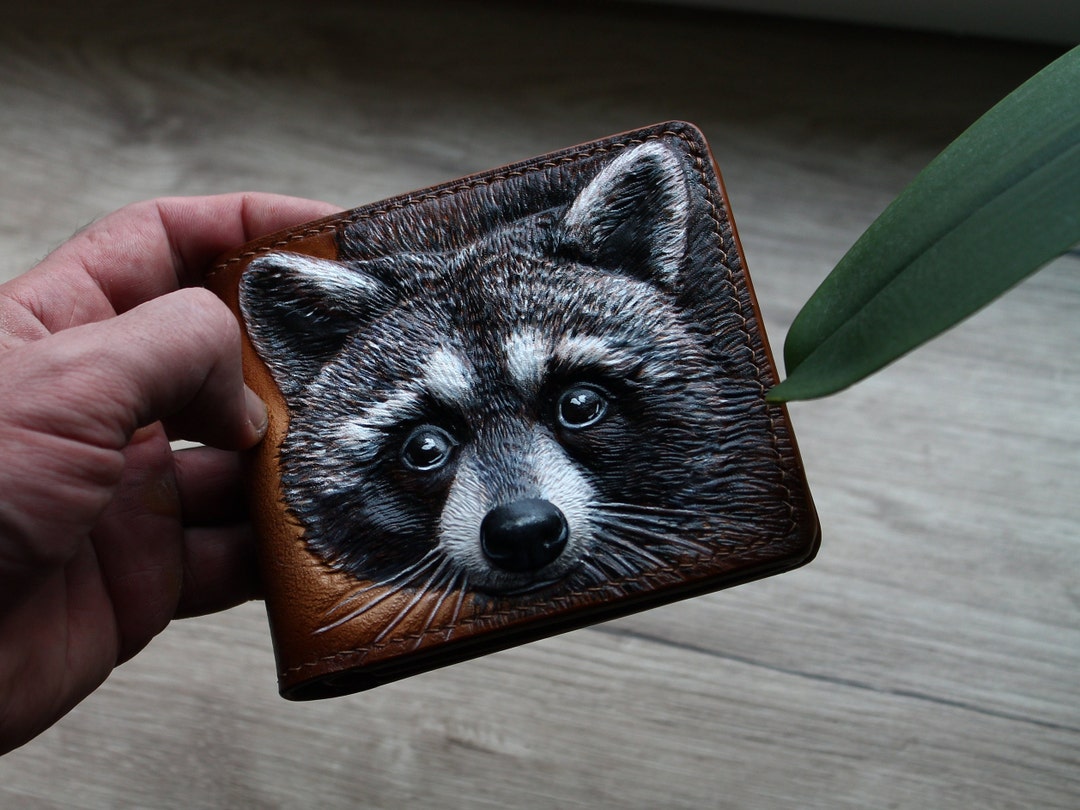 Leather Wallet Hand Tooled Wallet, Raccoon Wallet, Pocket Wallet, Hand ...