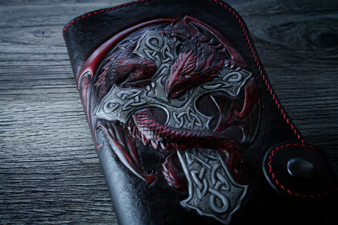 Dragon and Celtic Cross Wallet, Unique Engraved Leather Wallet, Hand ...