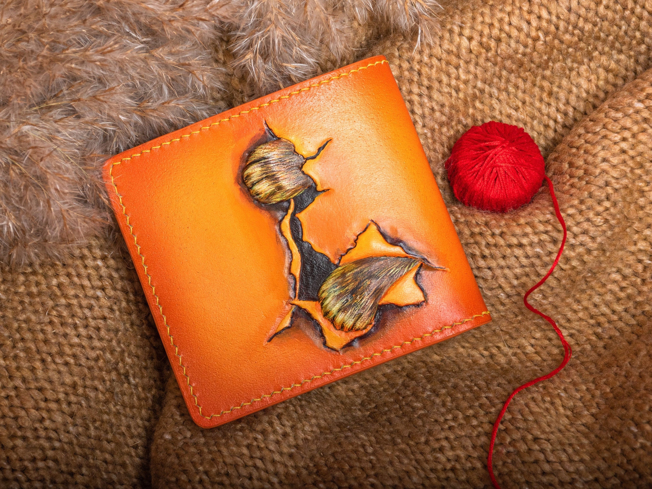 Leather wallet cat wallet Hand tooled leather wallet hand | Etsy