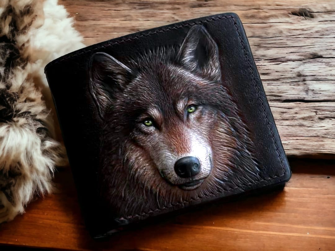 Leather Wallet, Wolf Wallet, Men's Wallet, Hand-tooled Leather Wallet ...