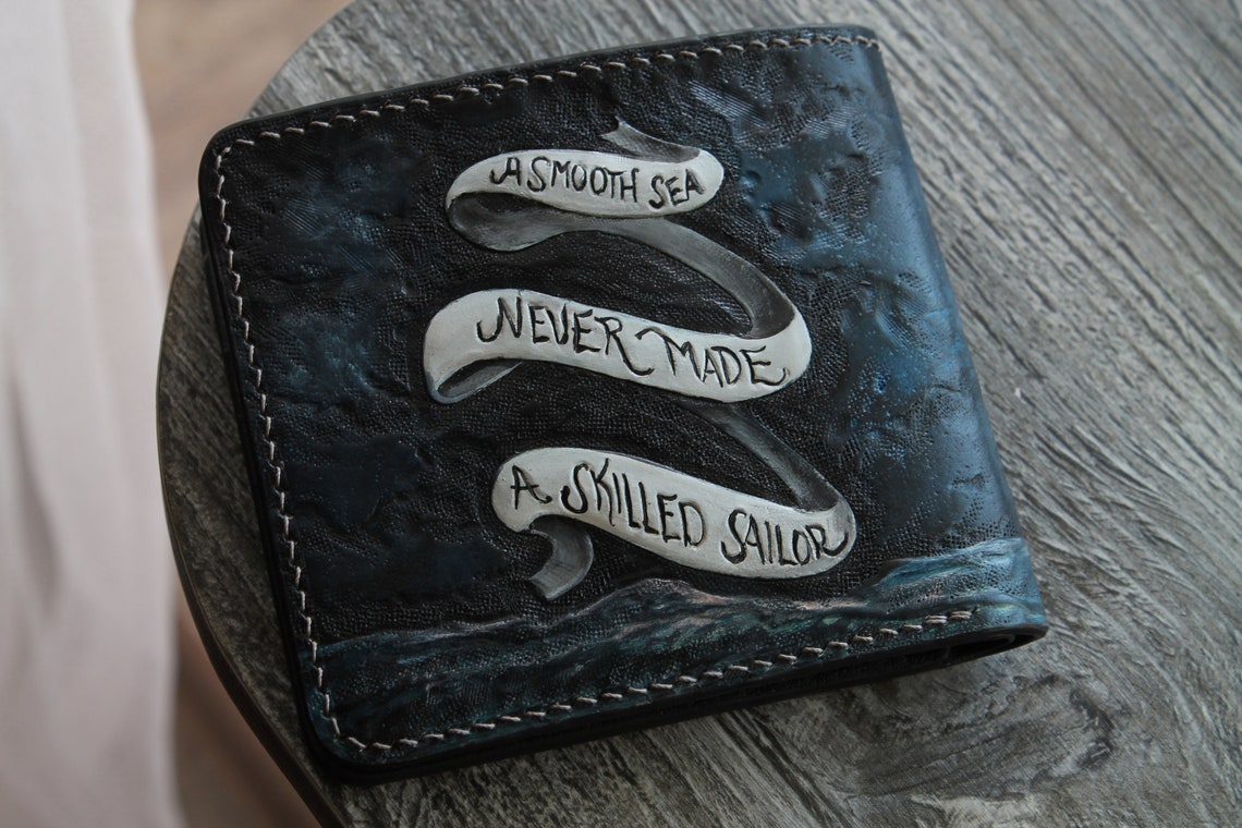Hand-tooled Leather Ship Wallet Sailboat Wallet Carved - Etsy