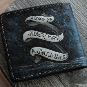 Hand-tooled Leather Ship Wallet, Sailboat Wallet, Carved Wallet, Tooled ...