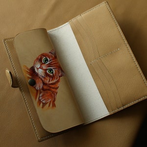 Leather Wallet, Hand Painted Long Leather Wallet. Cat Wallet. Custom ...