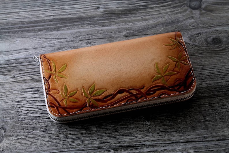 Pet Portrait Hand-tooled Wallet Zipper Wallet With Three - Etsy