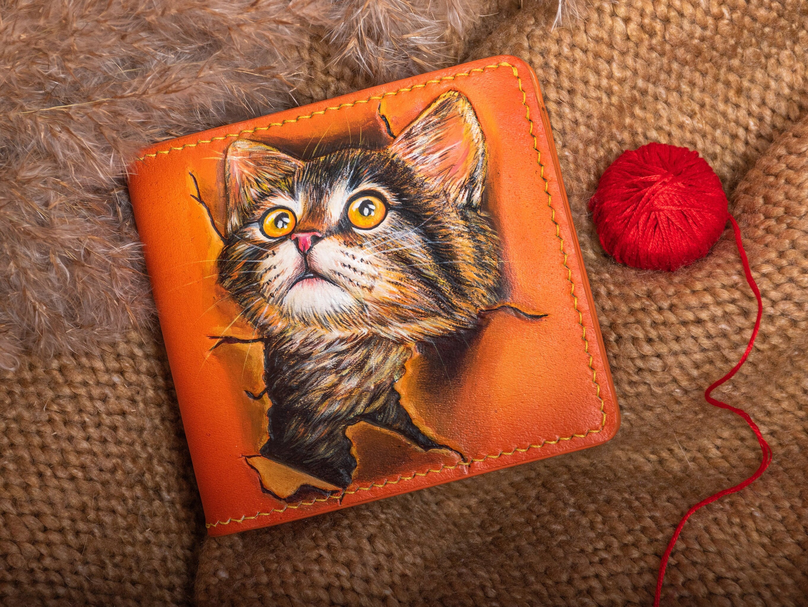 Leather wallet cat wallet Hand tooled leather wallet hand | Etsy