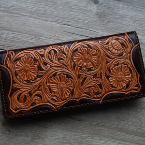 Sheridan Style Carving Long Wallet, Leather Long Wallet, Sheridan ...