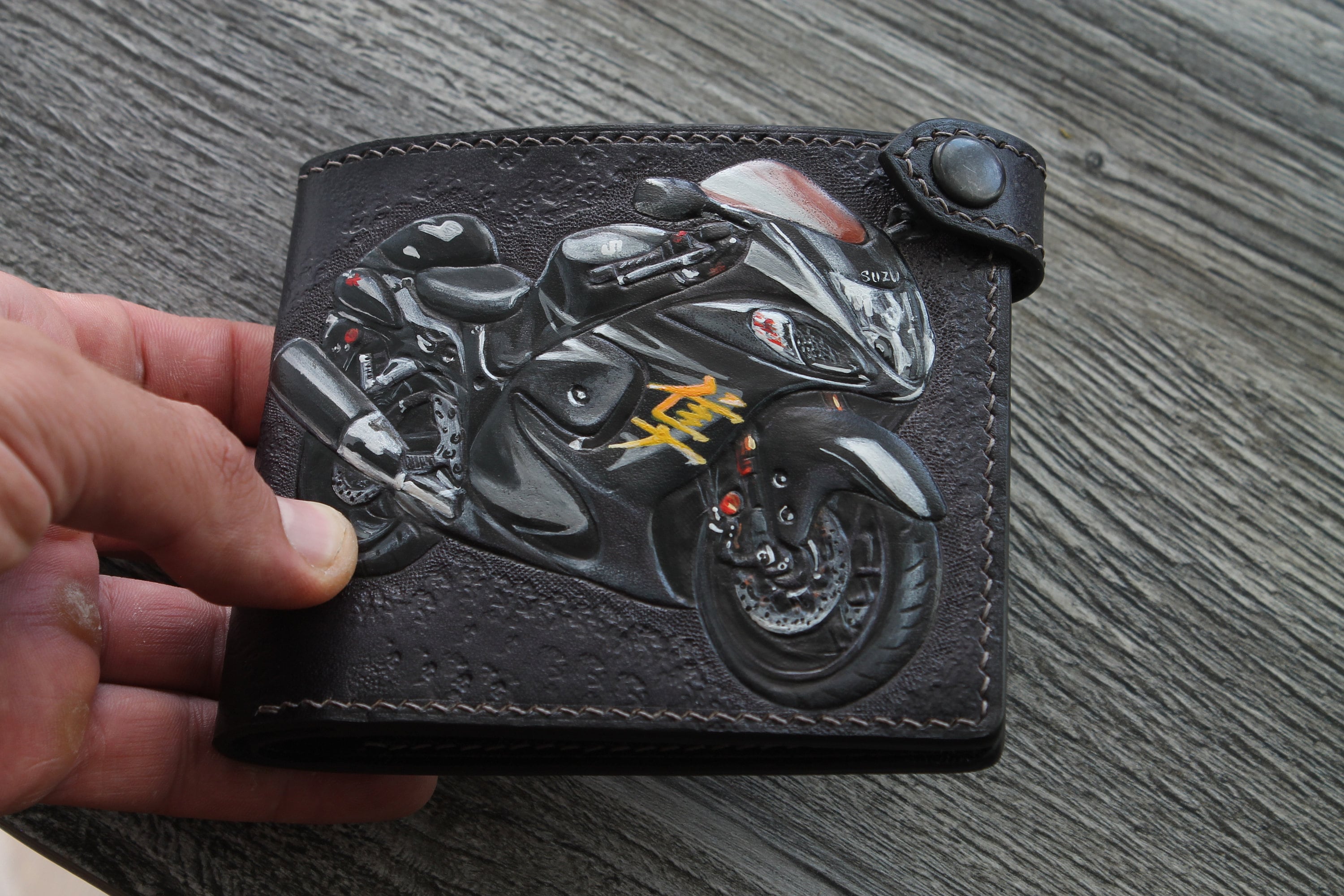 Hand-tooled Leather Biker Wallet Motorbike Wallet Biker - Etsy UK