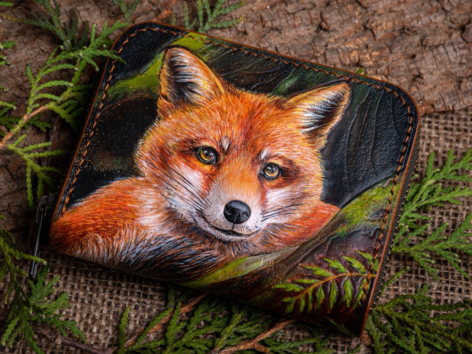 Fox Wallet Hand-tooled Wallet Leather Wallet Leather Purse - Etsy