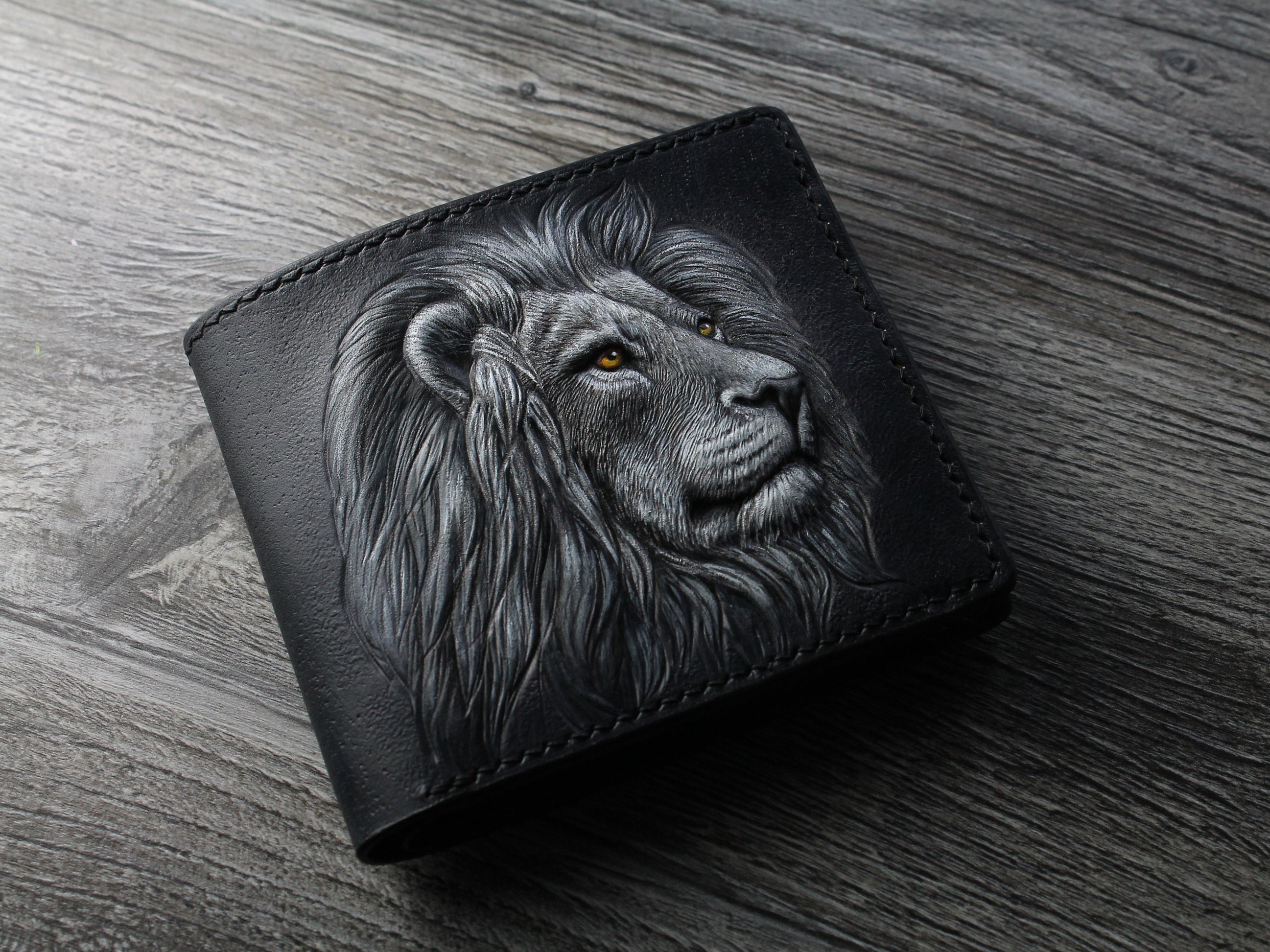 Leather wallet Lion wallet Hand tooled leather wallet | Etsy
