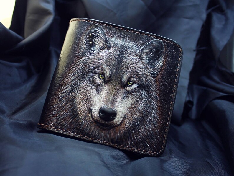 Leather Wallet Wolf Wallet Men's Wallet Hand-tooled - Etsy