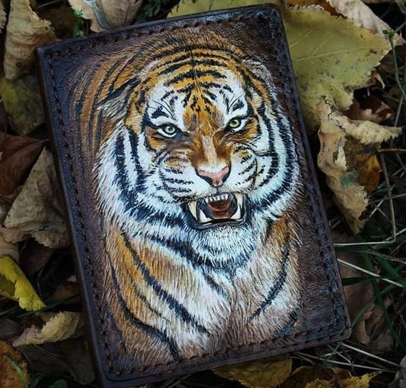 Leather Wallet Tiger Wallet Hand-tooled Leather Wallet - Etsy Canada