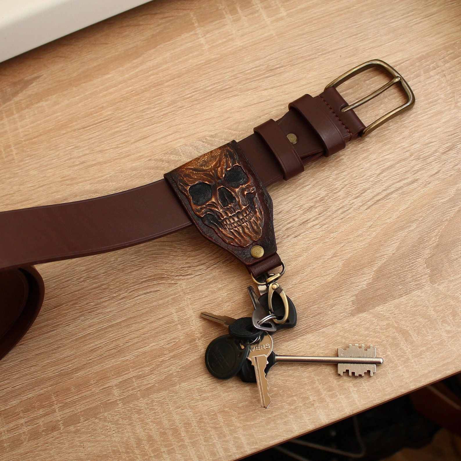 Belt Loop Key Ring Skull Keyring Leather Keychains Handmade - Etsy