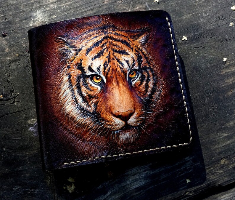 Leather Wallet Tiger Wallet Hand Tooled Wallet Hand Carved - Etsy