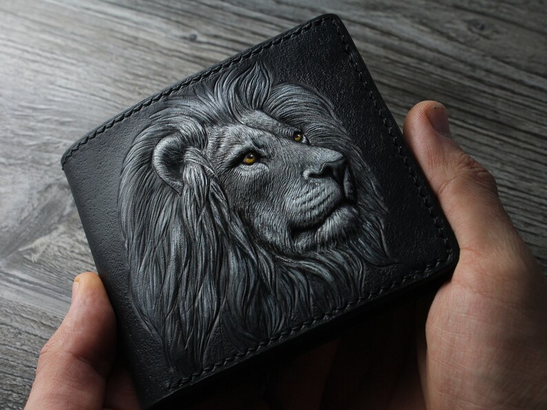 Leather wallet Lion wallet Hand tooled leather wallet | Etsy