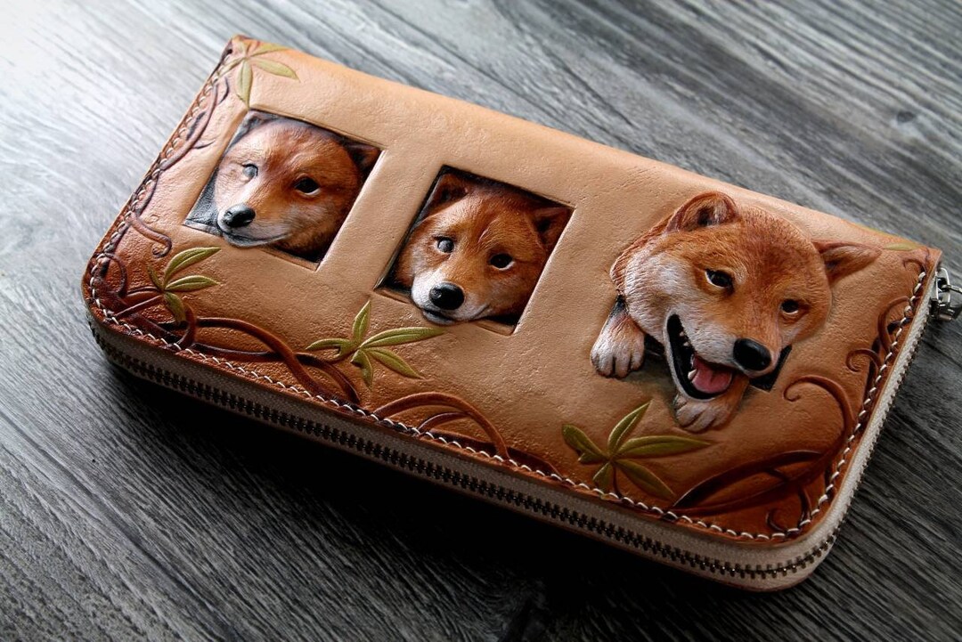 Pet Portrait, Hand-tooled Wallet, Zipper Wallet With Three Beautiful ...