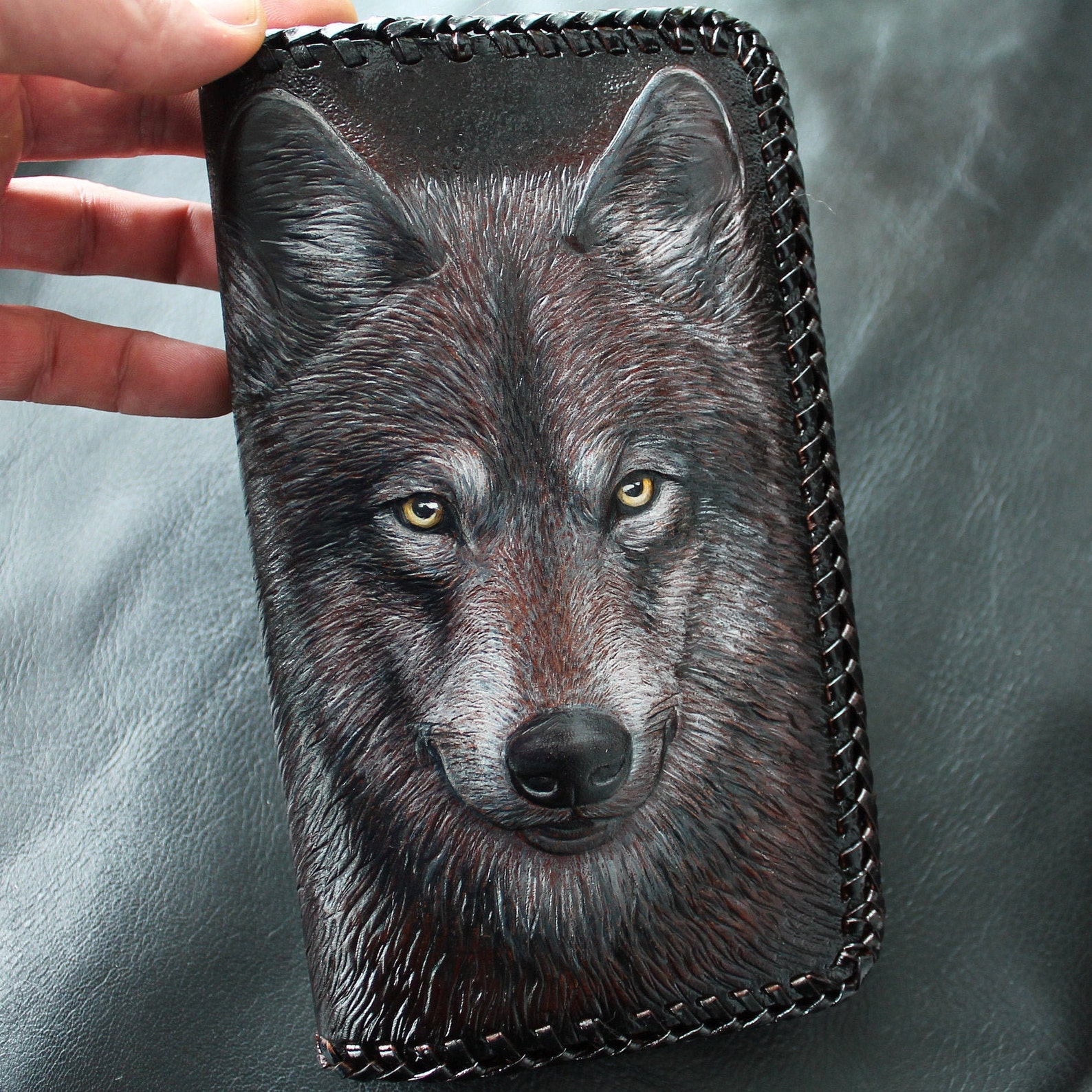 Wolf Wallet Leather Wallet Mens Long Wallet Hand Tooled - Etsy UK