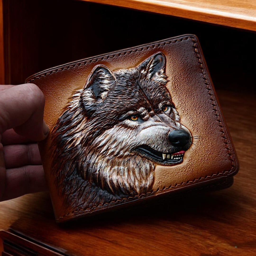 Hand-tooled Leather Wolf Wallet: Handcrafted Bifold Wallet - Etsy
