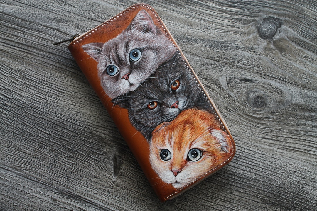 Pet Portrait Long Leather Wallet. Cat Wallet. Custom Cat Portrait From ...