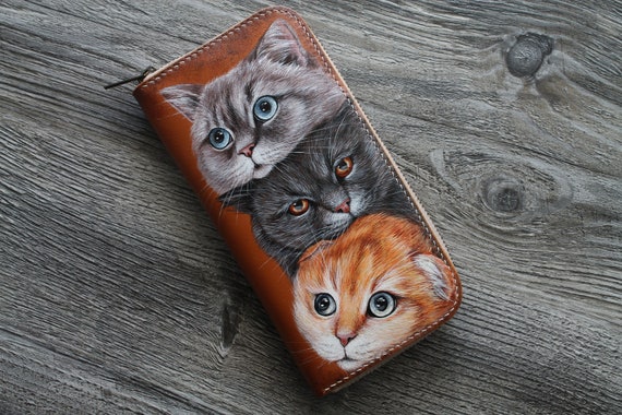 Pet Portrait Long Leather Wallet. Cat Wallet. Custom Cat | Etsy